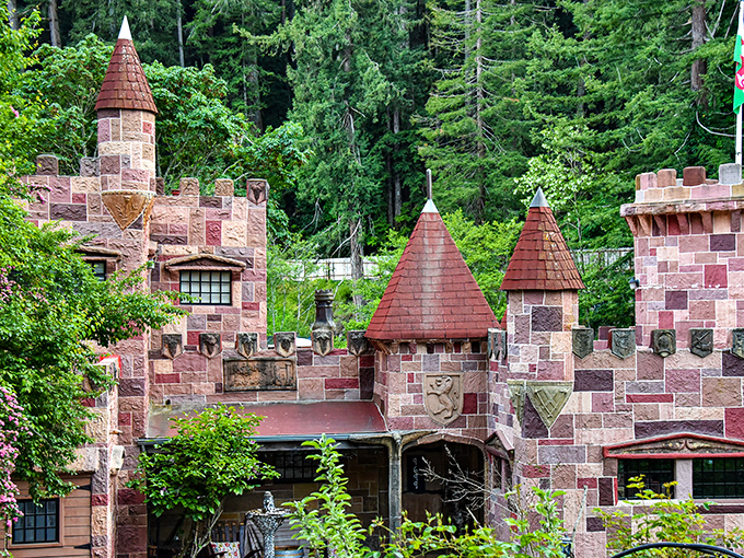 Howden Castle: Stone towers and rustic wooden gates create a medieval fortress hidden among the redwoods&mdash;California's secret Camelot.
