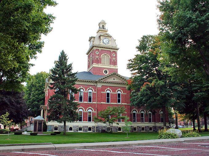 The LaGrange County Courthouse stands majestic against summer skies. That clock tower has been keeping locals punctual since your grandparents were youngsters!