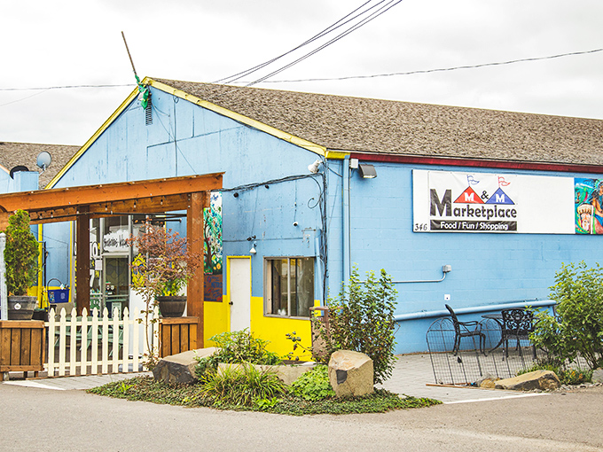 M&M Marketplace's vibrant blue exterior hints at the colorful cultural experience inside. This Hillsboro gem is like a passport without the airfare!