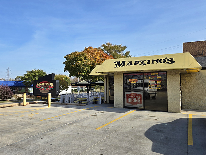 Martino's bright yellow awning stands out like a beacon of Chicago-style hope in Milwaukee. Hot dog paradise is just steps away.