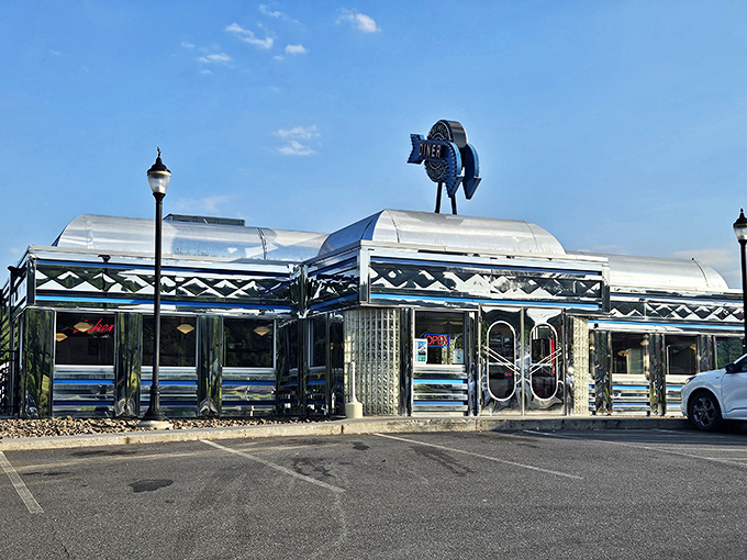 "That gleaming chrome signals delicious refuge ahead. Simple on the outside, spectacular on the plate."