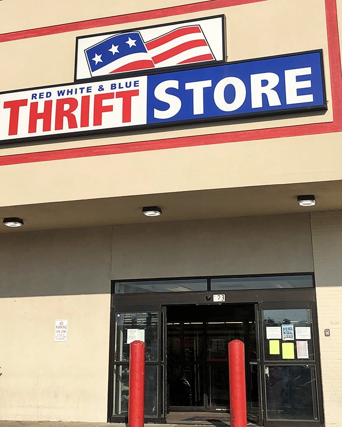 Red, White & Blue Thrift Store wears its patriotic colors proudly. Inside, a rainbow of bargains awaits the savvy shopper!