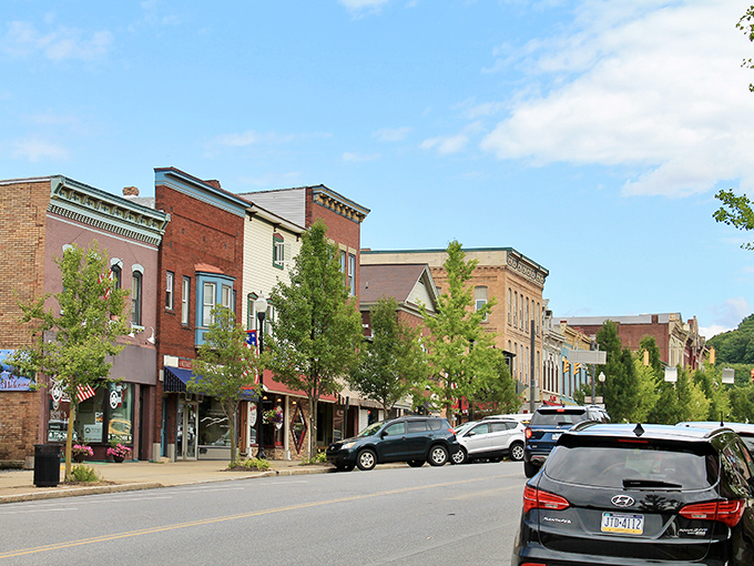 Ridgway's colorful downtown buildings pop against blue skies, creating a postcard-perfect scene that doesn't need a filter.