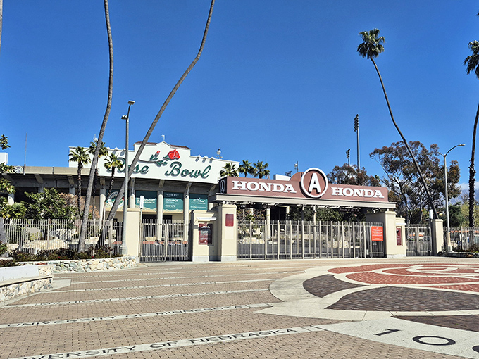 The iconic Rose Bowl transforms into a treasure hunter's paradise. Even the mountains seem to peek over to see the finds!
