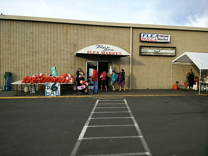 Fresh produce greets shoppers at La Pulgita de Salem, where food and treasures combine for a multicultural shopping adventure.