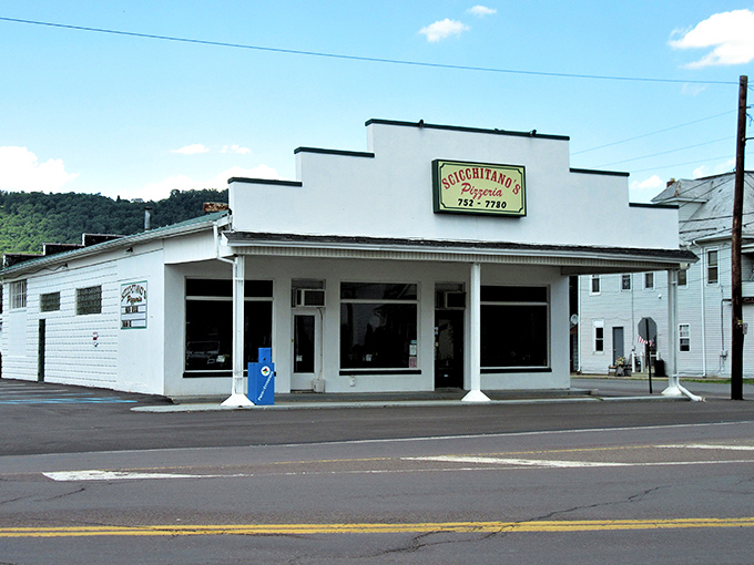 Scicchitano's white storefront stands proudly on Market Street &ndash; Berwick's pizza tradition in architectural form.