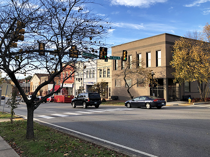 Sparta's downtown intersection captures that perfect small-town feel, where traffic jams involve waving at too many friends crossing the street.