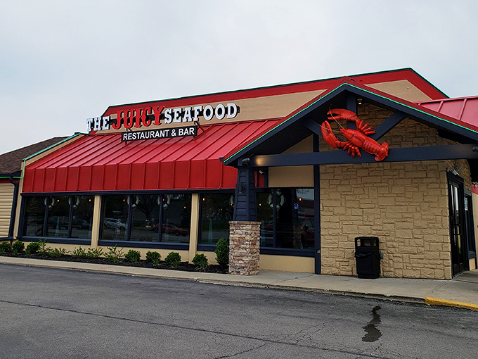 The Juicy Seafood's bold red signage makes a promise it fully intends to keep. Prepare for flavors that live up to that confident name!