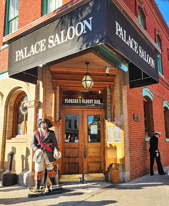 The Palace Saloon's historic brick facade whispers stories of rum runners and Prohibition-era shenanigans.