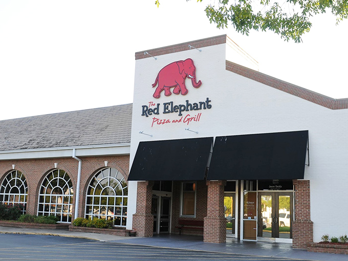 The Red Elephant: That cheerful red elephant isn't just cute &ndash; it's pointing the way to pizza happiness.