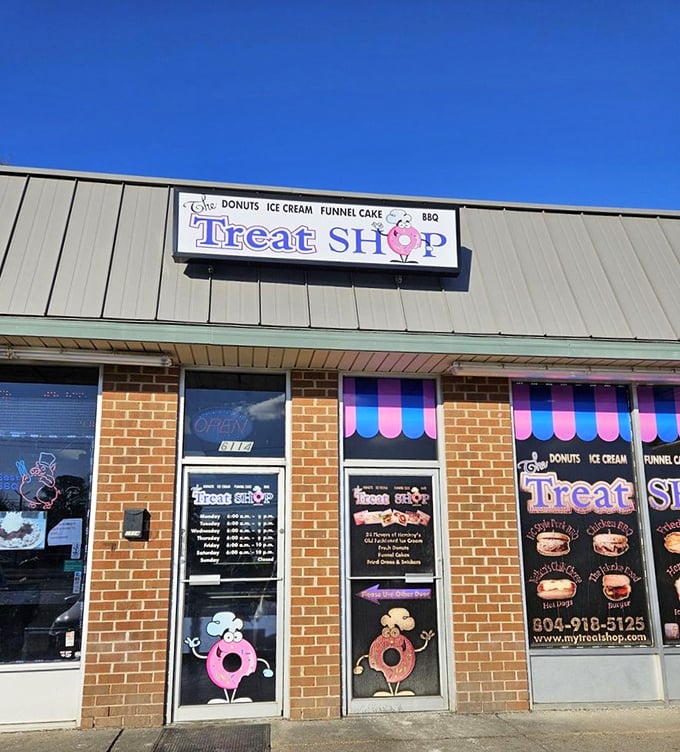 The Treat Shop RVA's playful awnings and cartoon donut characters set the tone before you even step inside. Richmond's smile factory!