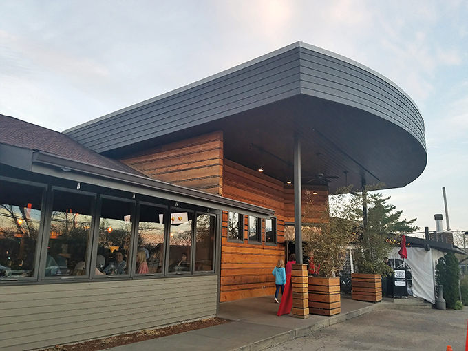 Urban Grub's curved wooden entrance looks like the hull of a ship that's discovered the secret to perfect seafood.