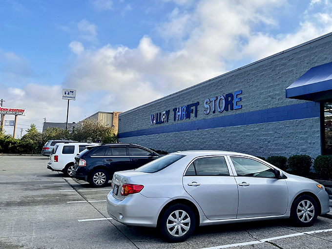 Valley Thrift Store's no-nonsense exterior belies the organized chaos of bargains waiting within its walls.