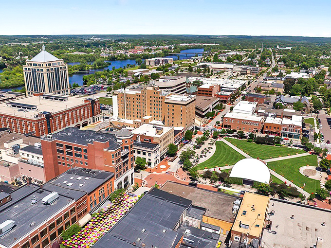 This aerial view of Wausau reveals the thoughtful urban planning that makes this city both beautiful and livable.