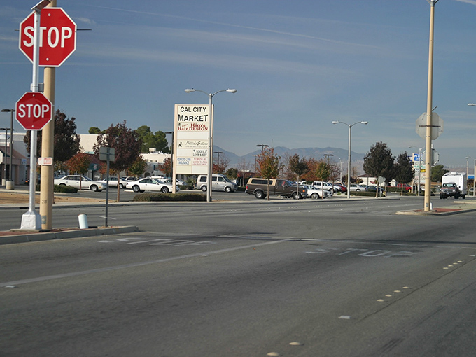 California City's residential streets offer desert living with surprising greenery. Those palm trees are desert survivors!