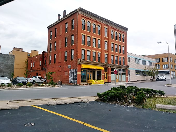Red brick architecture tells tales of industrial heritage transformed into retirement-friendly modern living.