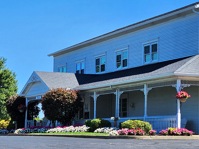 Sunshine highlights the Amish Door's immaculate facade. Inside those doors, calories don't count &ndash; I'm pretty sure that's science.