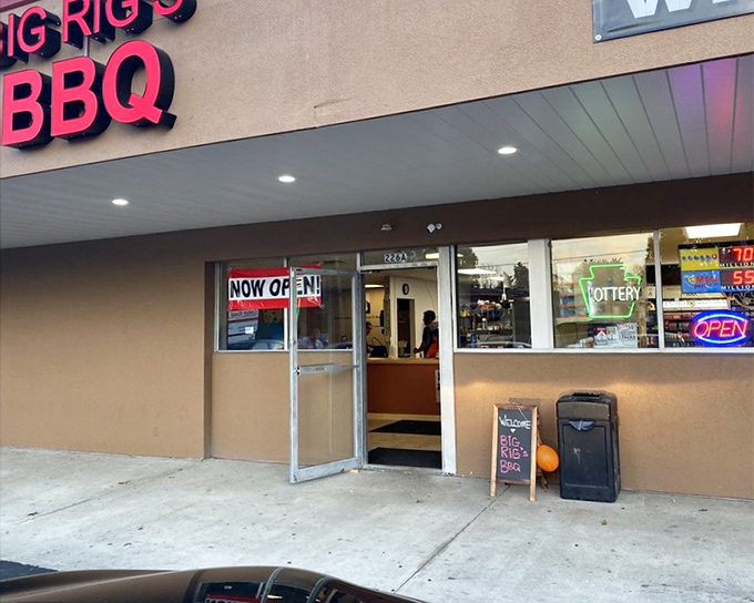 Big Rig's modest storefront performs the classic BBQ magic trick: unassuming outside, unforgettable inside.