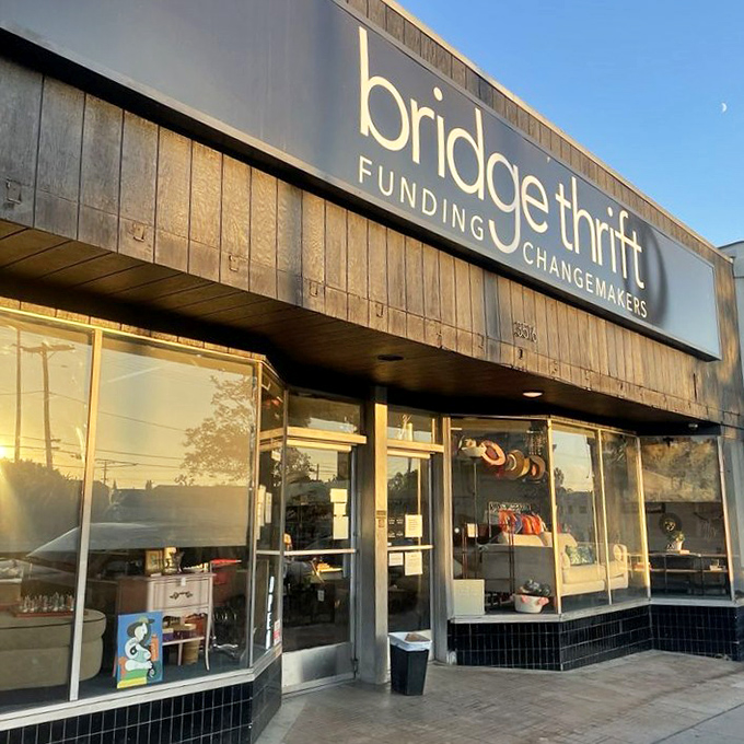 The sophisticated signage hints at curated collections rather than random piles - thrift shopping for the discerning treasure hunter.