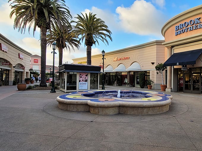 Brooks Brothers stands sentinel over a peaceful courtyard. Shopping doesn't get more civilized than this serene setting.