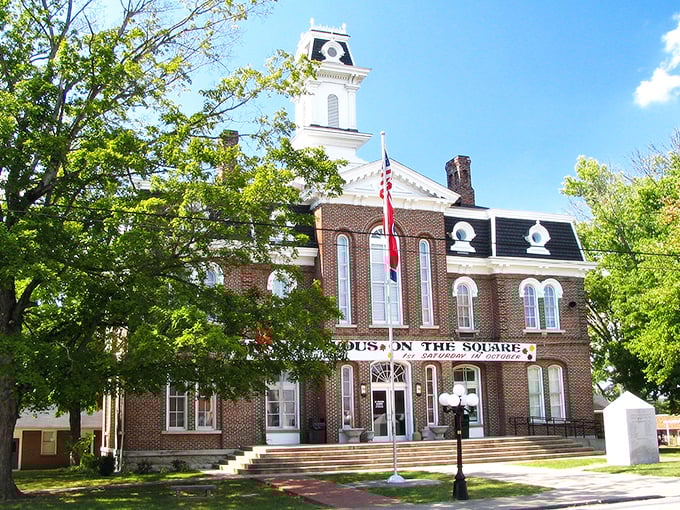 The town's civic building radiates small-town pride, where democracy happens on a first-name basis with neighbors.