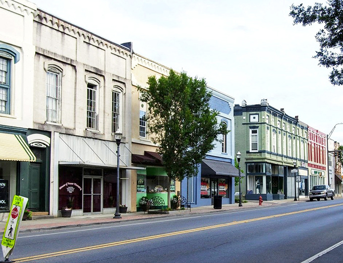 The pastel palette of Cedartown's downtown buildings feels like a gentle welcome to affordable small-town living.