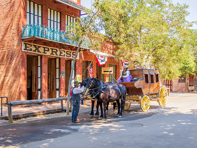 Step back in time at Columbia, where horse-drawn carriages still roll through town.