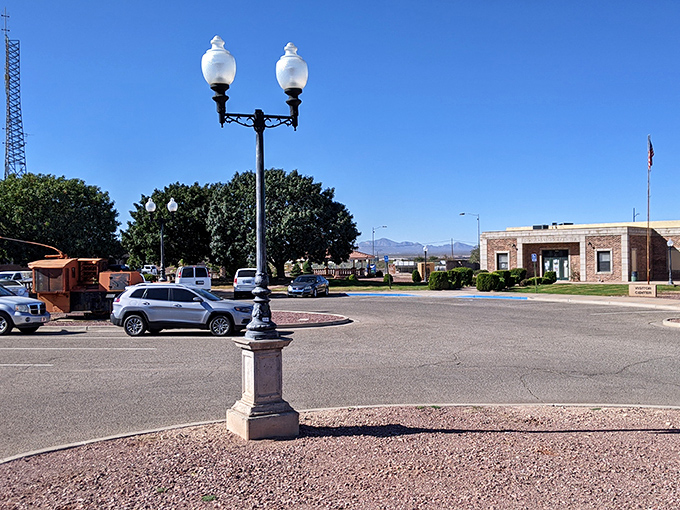 Ornate lampposts stand sentinel in Douglas' town square, harkening back to days when public spaces were designed with beauty in mind.