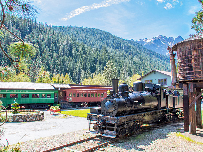 This vintage locomotive stands as a proud reminder of Dunsmuir's railroad roots – when trains were the original social network.