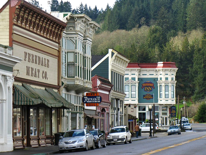 Sunset paints Ferndale's historic buildings in warm hues. Even the architecture seems to be enjoying the California weather.