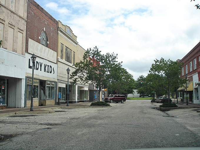 Classic downtown architecture stands proudly, weathering decades with grace and Southern dignity.
