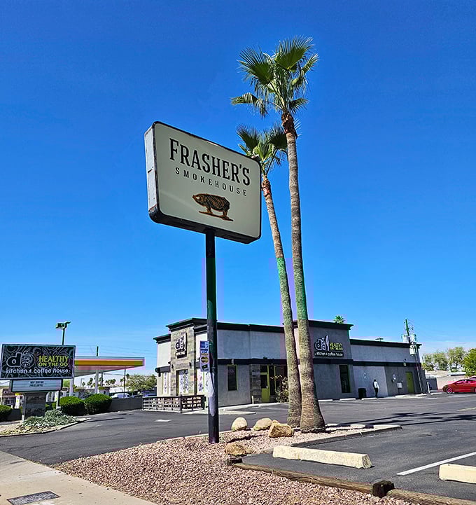 Frasher's sign stands proud against the blue Arizona sky &ndash; a beacon for barbecue pilgrims seeking smoky salvation.