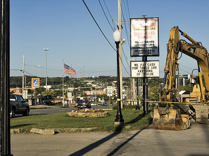The view down Hermitage's commercial district showcases the practical, no-nonsense approach to small-town Pennsylvania living.