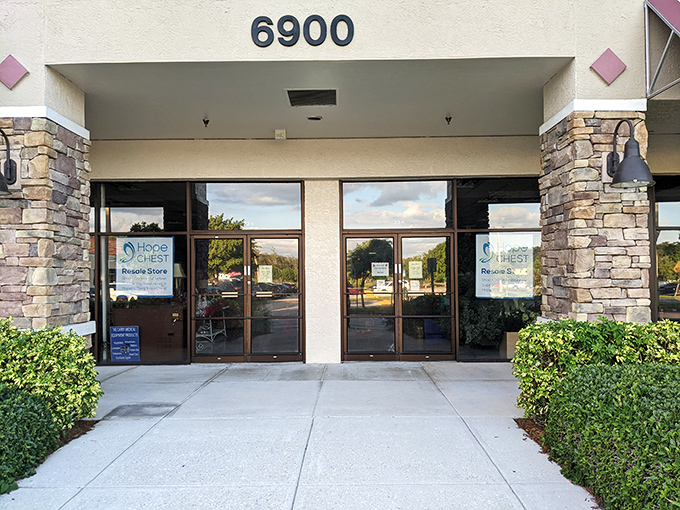 Stone accents and clean lines make this thrift store look more like a spa. Your wallet will feel refreshed too!