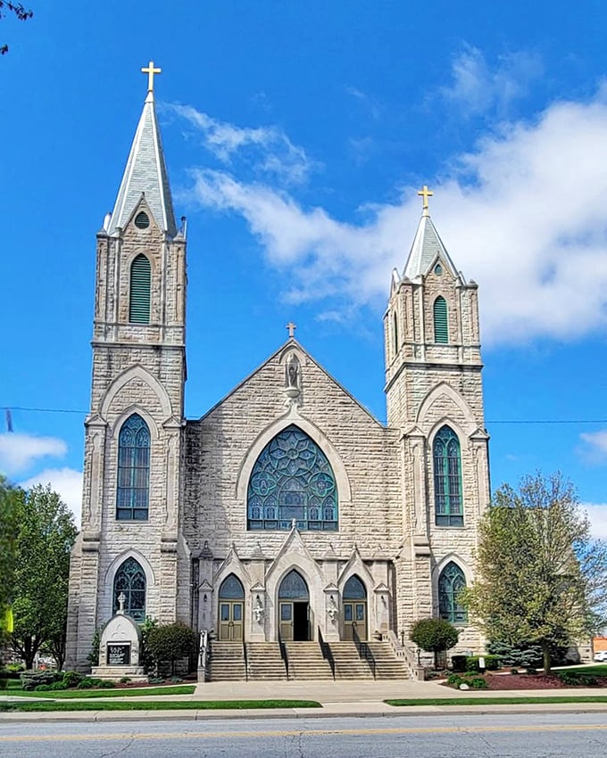 Stunning Gothic Revival architecture on display at St. Patrick Catholic Church in Kokomo. A timeless symbol of faith and history in the heart of the city.