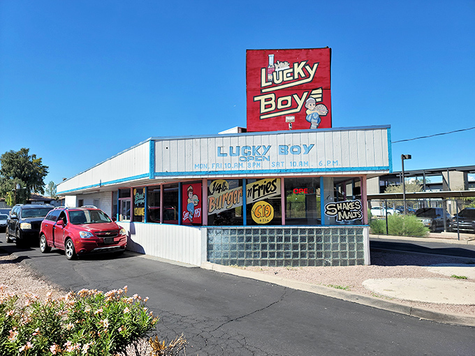 Red, white, and delicious all over. When a place advertises "&frac14; lb Burger n Fries" right on the window, they know exactly what you need.