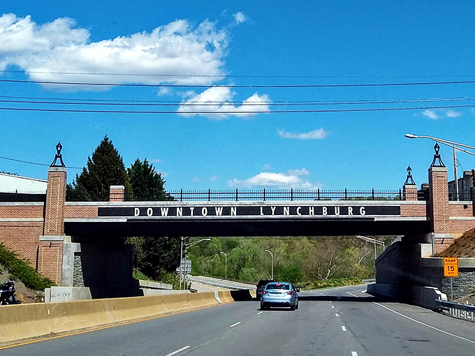 Bridge overpasses frame small cities like picture postcards from a more peaceful America.