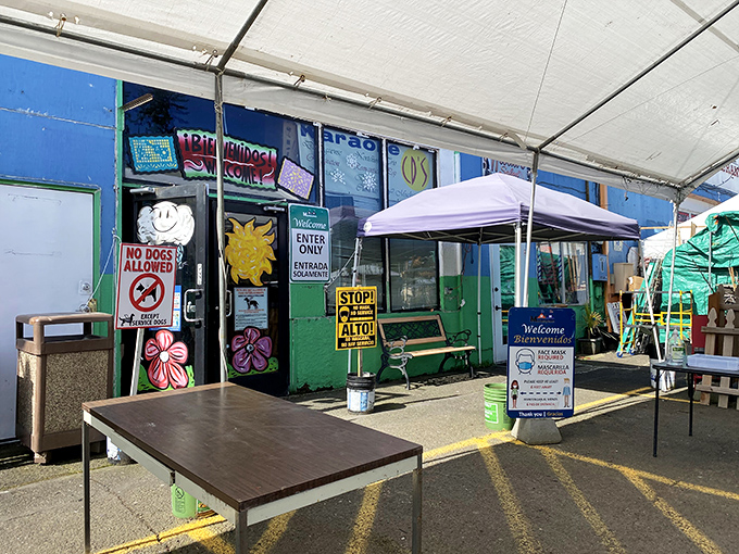 Colorful signs and "Bienvenidos" greetings create an international shopping adventure in Hillsboro. Who needs travel when treasures come to you?