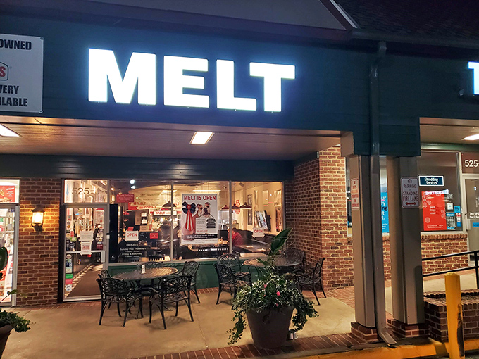 Melt's illuminated sign glows like a beacon for burger lovers after dark. Some heroes wear aprons, not capes.