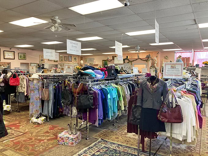 Organized racks and ceiling fans make for comfortable treasure hunting, even on those famous South Carolina summer days.