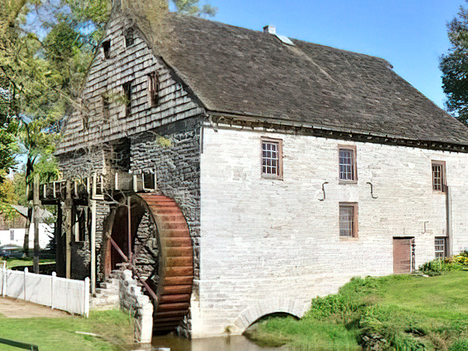 This historic stone mill with its massive water wheel stands as a working testament to simpler times in Amish country.