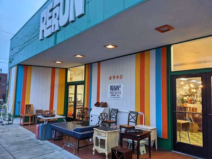 Vintage furniture waits patiently outside Rerun for its next adventure. That end table has stories to tell&mdash;if only it could talk!