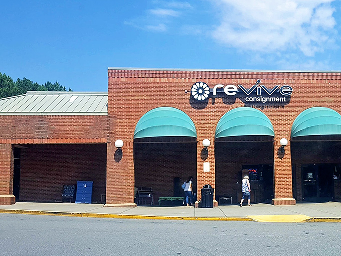 Brick, teal, and incredible deals! This storefront has the curb appeal of a fancy boutique with prices that won't require a second mortgage.