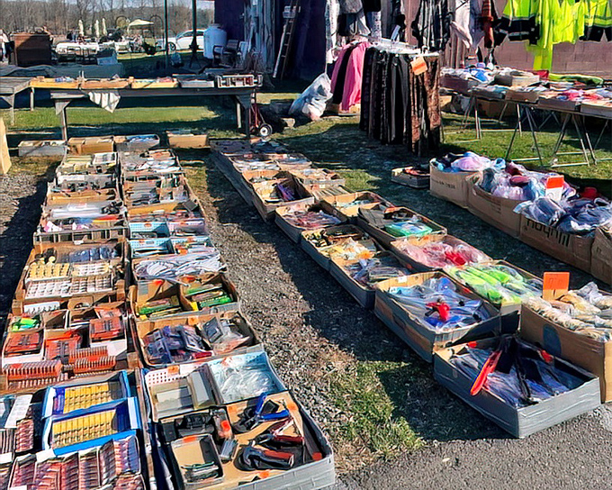 The thrill of the hunt! Rice's outdoor displays feature everything from practical tools to whimsical collectibles under the open sky.