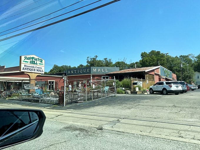 Sunwater BBQ shares space with this riverside treasure trove. After antiquing, reward yourself with smoky delights next door!