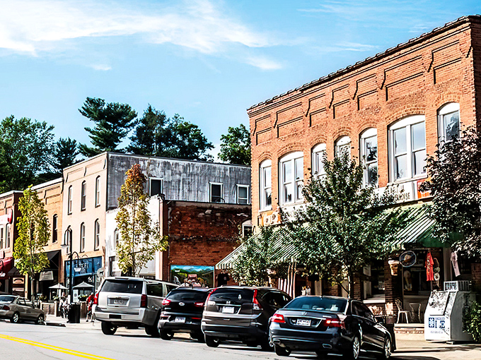 Saluda's tree-lined main street offers a shady respite on hot summer days, where every storefront seems to say "come on in."
