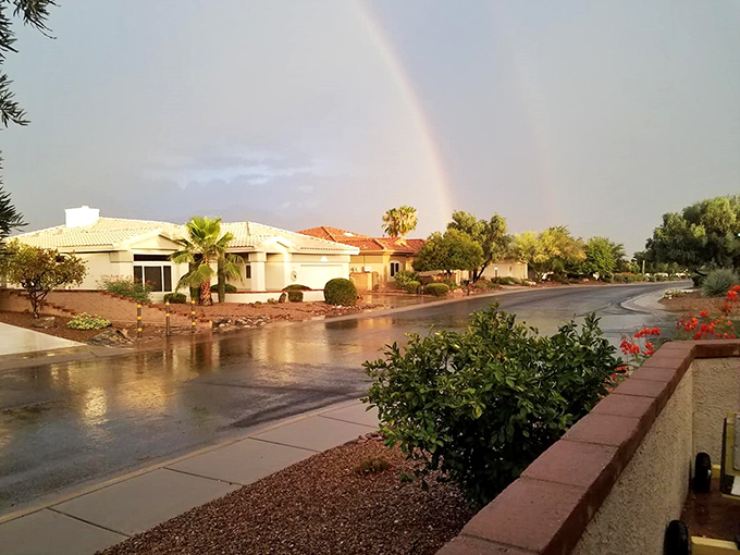 After the rain comes the reward. Arizona's spectacular rainbows seem to end right in the community, no pot of gold needed.