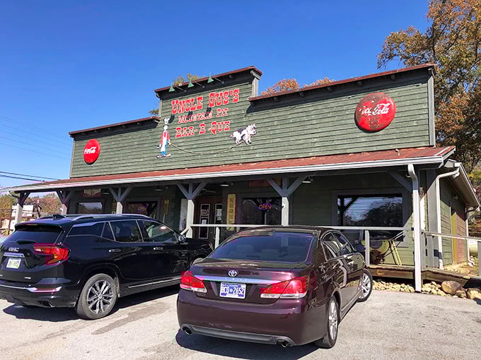 "Green wooden exterior, old-fashioned porch&mdash;like stepping into a country postcard where BBQ is the main attraction."