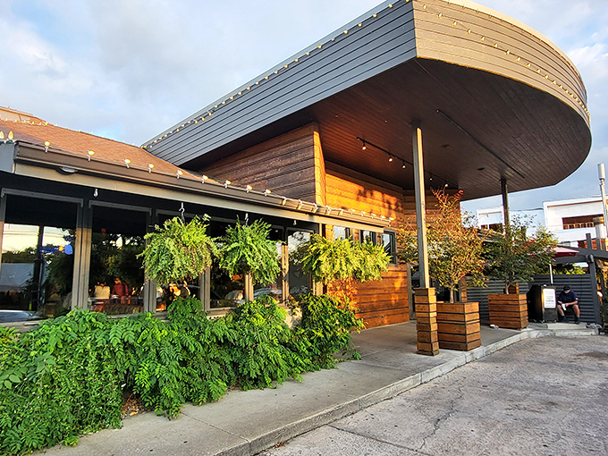 The lush greenery outside Urban Grub creates an oasis where seafood dreams and cocktail wishes come true.