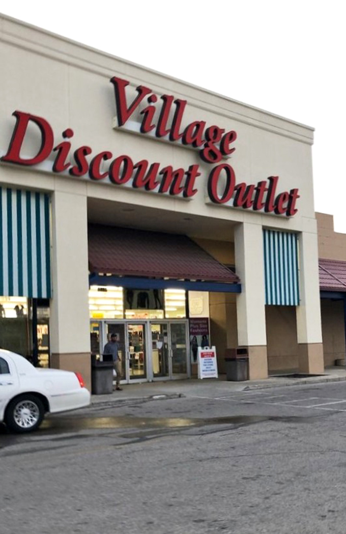 A closer look at Village Discount's welcoming entrance. Those automatic doors lead to automatic savings!